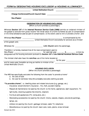 for DESIGNATING HOUSING EXCLUSION* or HOUSING ALLOWANCE** Doc Template ...