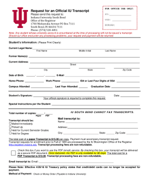 Fillable Online Request for an Official IU Transcript Fax Email Print ...