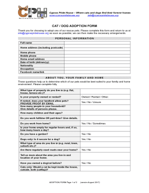 Fillable Online CAT / DOG ADOPTION FORM Fax Email Print - pdfFiller