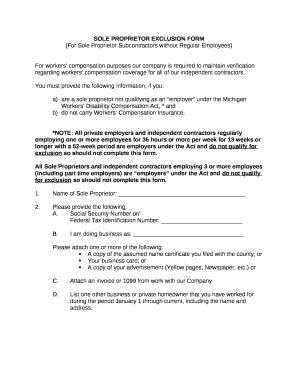 SOLE PROPRIETOR EXCLUSION Doc Template | pdfFiller