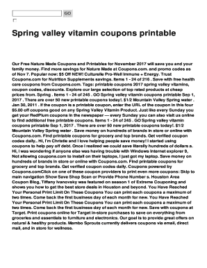 Spring Valley Coupons - Fill Online, Printable, Fillable, Blank | pdfFiller