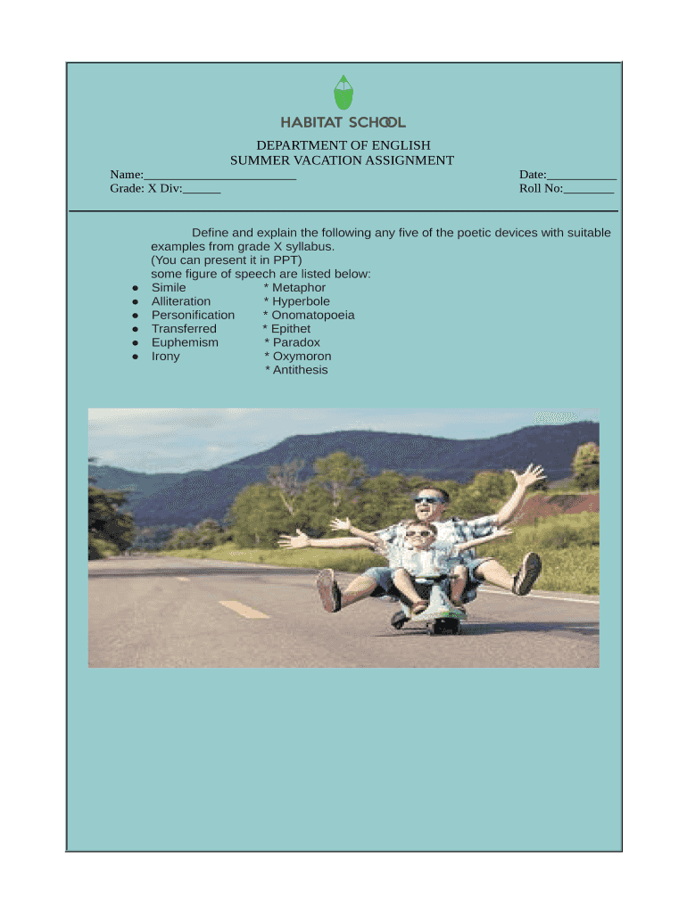 Fillable Online SUMMER VACATION ASSIGNMENT Fax Email Print - pdfFiller