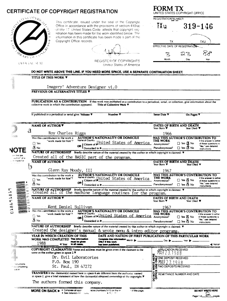 Fillable Online CERTIFICATE OF COPYRIGHT REGISTRATION Fax Email Print ...