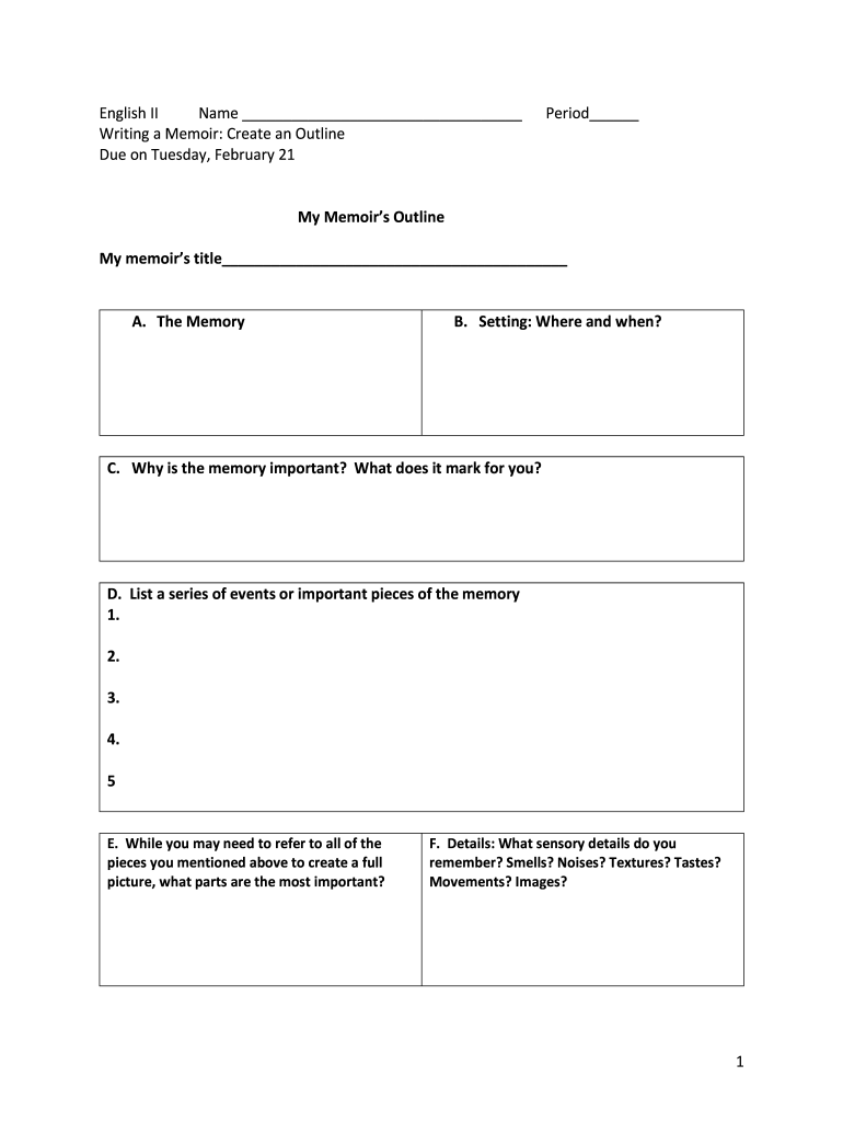 Fillable Online Writing A Memoir Create An Outline Fax Email Print 