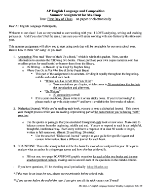 Fillable Online Summer Assignment for Ms Fax Email Print - pdfFiller