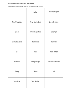 Fillable Online Literary Elements Book Cover Project: Label Template ...