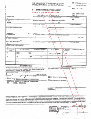 Fillable Online SAMPLE of CBP FORM 3461 Fax Email Print - pdfFiller