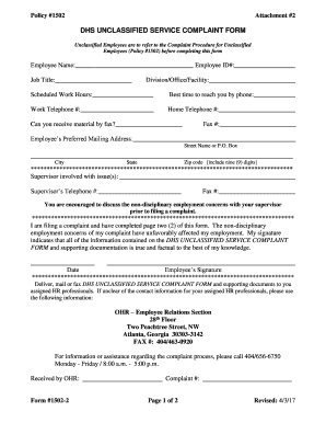 Fillable Online DHS UNCLASSIFIED SERVICE COMPLAINT FORM Fax Email Print ...