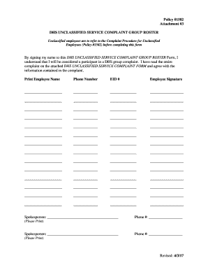 Fillable Online DHS UNCLASSIFIED SERVICE COMPLAINT GROUP ROSTER Fax ...
