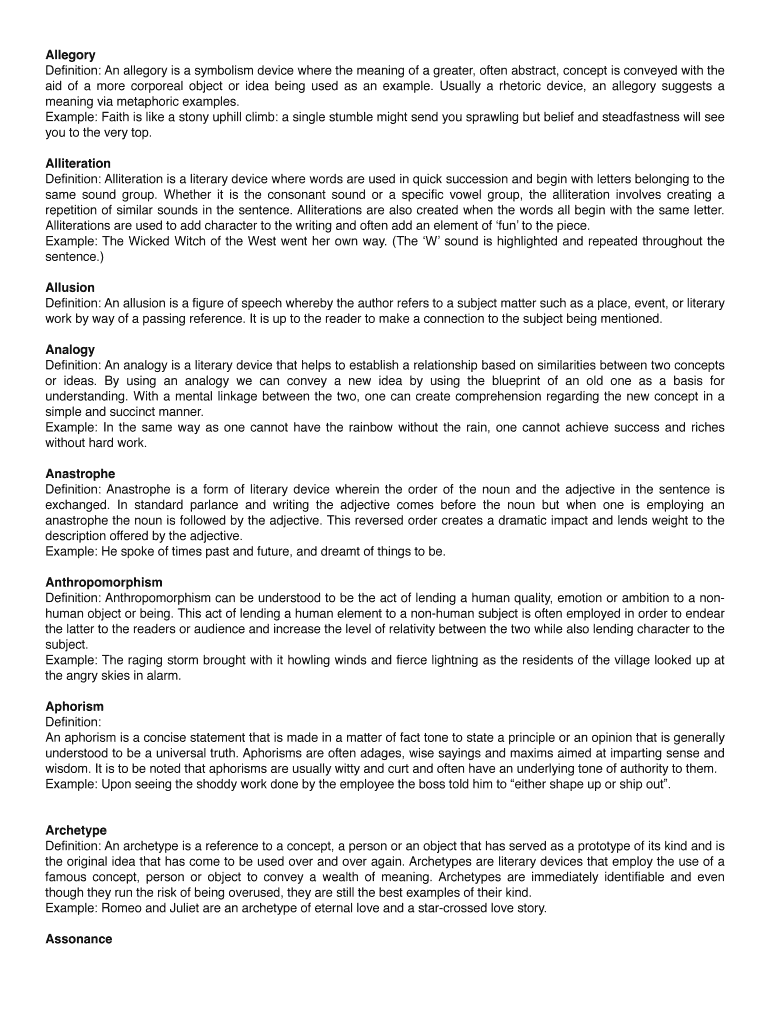 Fillable Online Definition: An allegory is a symbolism device where the ...