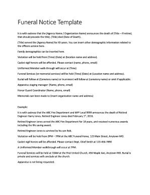 Fillable Online Funeral Notice Template Fax Email Print - pdfFiller