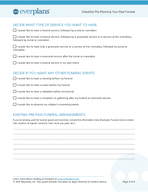 Fillable Online Worksheet: Pre-Plan Your Own Funeral Fax Email Print ...