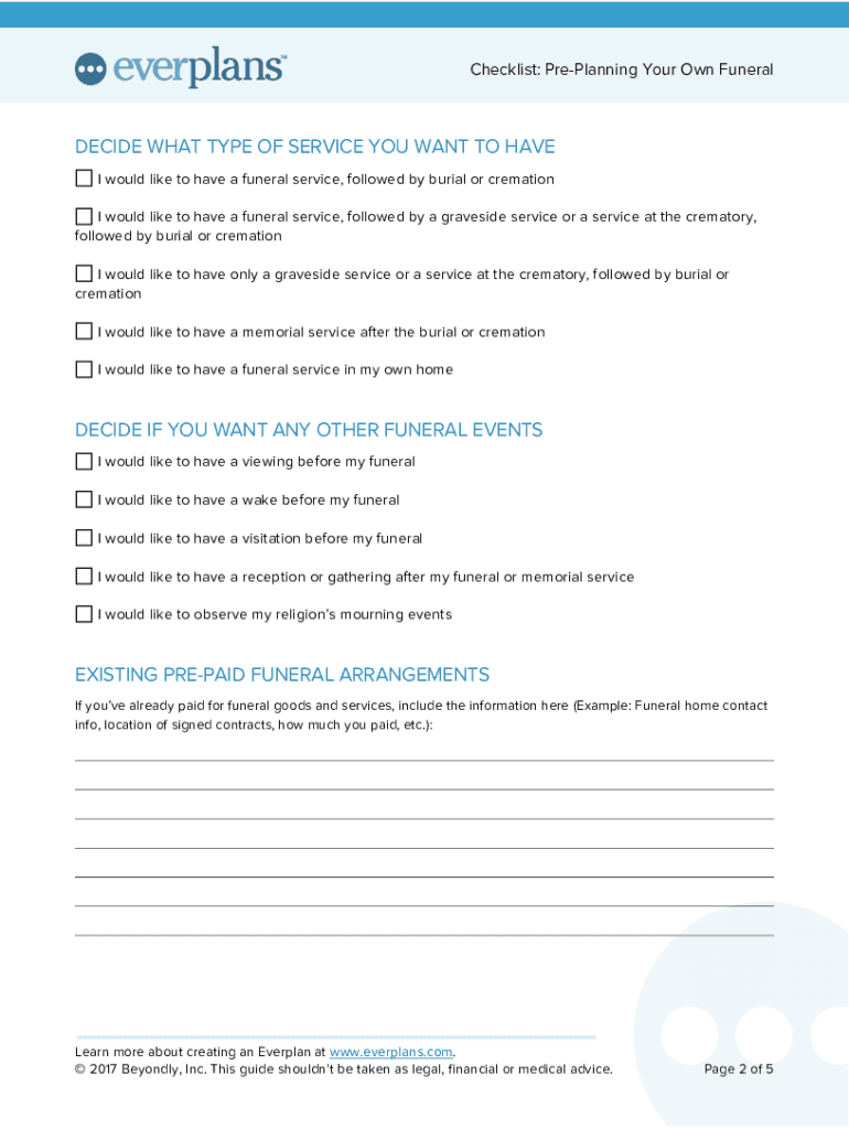 Fillable Online Worksheet: Pre-Plan Your Own Funeral Fax Email Print ...