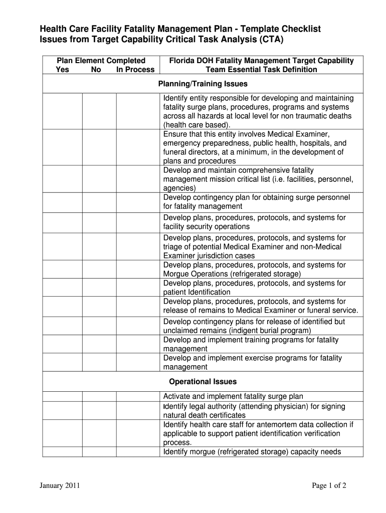 Fillable Online Health Care Facility Fatality Management Plan ...