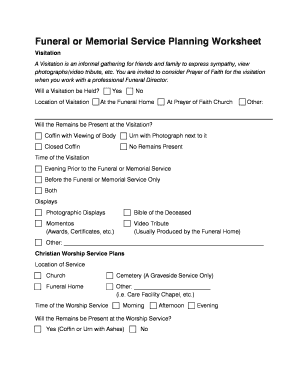 Fillable Online Funeral or Memorial Service Planning Worksheet Fax ...