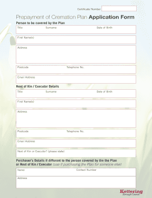 Fillable Online Prepayment of Cremation Plan Application Form Fax Email Print - pdfFiller