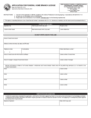 Fillable Online APPLICATION FOR FUNERAL HOME BRANCH LICENSE Fax Email ...