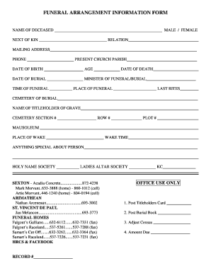 Fillable Online FUNERAL ARRANGEMENT INFORMATION FORM Fax Email Print ...