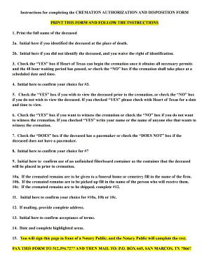 Fillable Online Instructions for completing the CREMATION AUTHORIZATION AND DISPOSITION FORM Fax ...