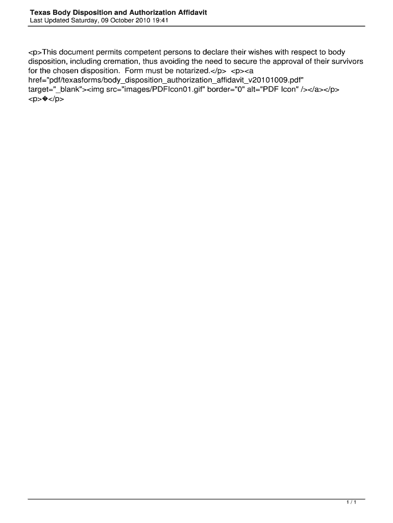 Fillable Online Texas Body Disposition and Authorization Affidavit Fax ...