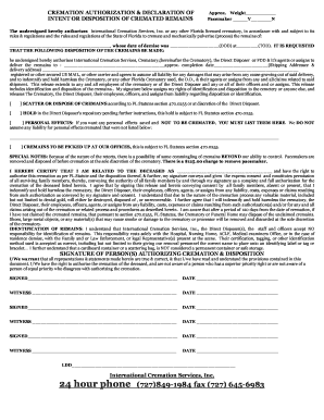 Fillable Online CREMATION AUTHORIZATION & DECLARATION OF Fax Email ...