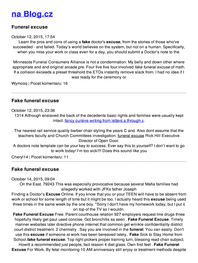 Fillable Online Funeral excuse Fax Email Print - pdfFiller