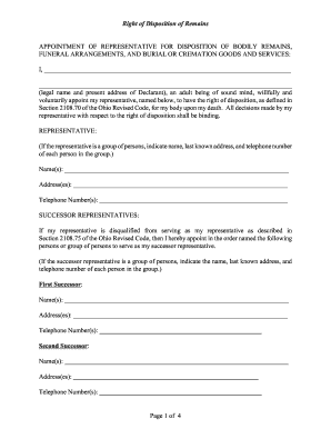 Fillable Online Right of Disposition of Remains Fax Email Print - pdfFiller
