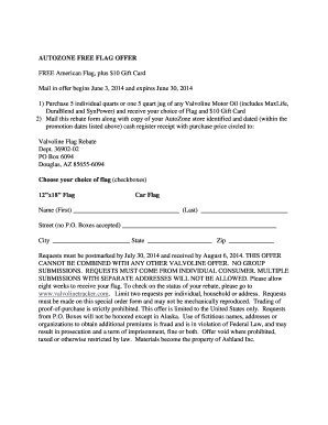 Fillable Online AUTOZONE FREE FLAG OFFER Fax Email Print - pdfFiller
