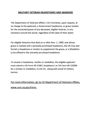 Fillable Online MILITARY VETERAN HEADSTONES AND MARKERS Fax Email Print ...