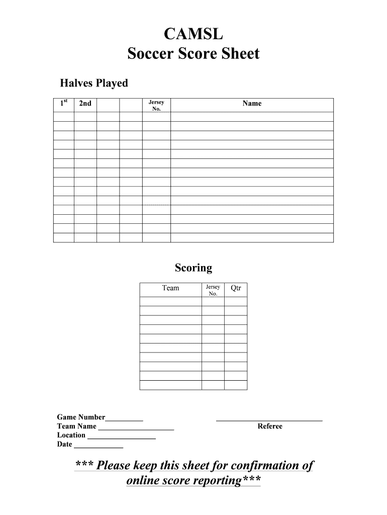 Fillable Online Soccer Score Sheet Fax Email Print - pdfFiller