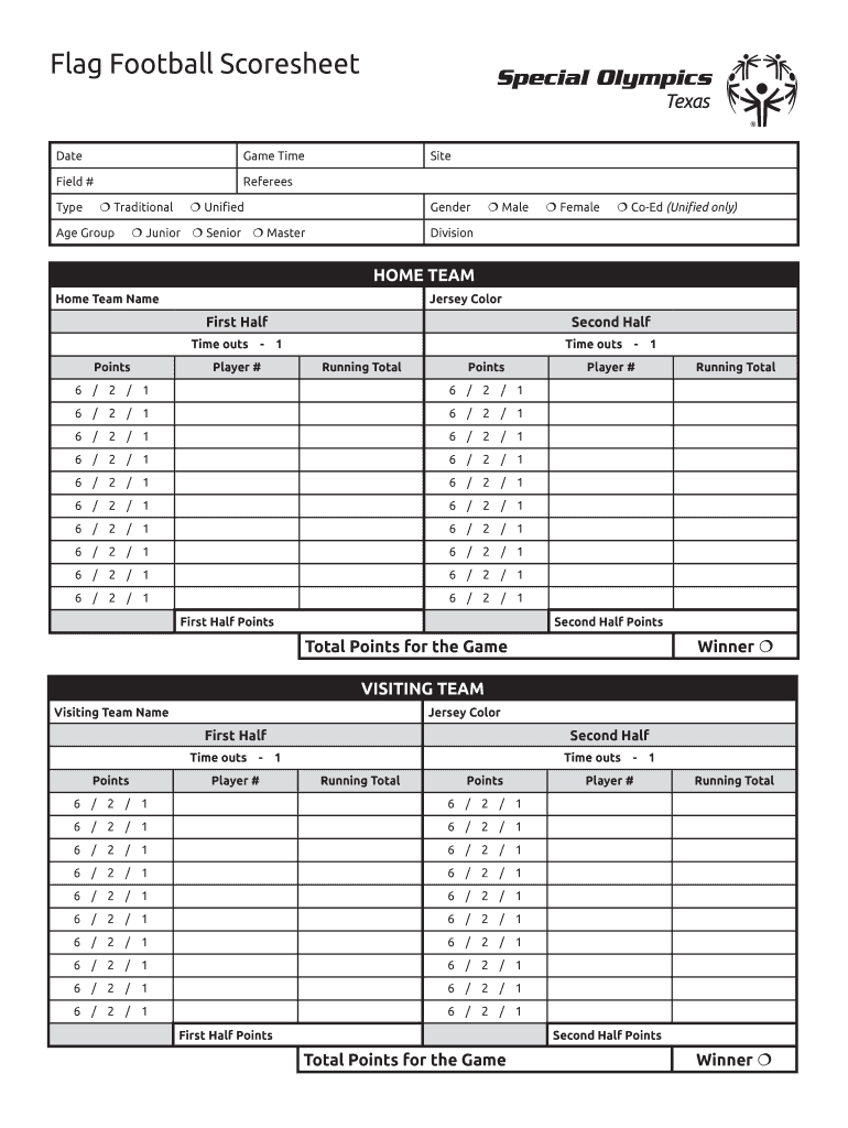 Flag Football Score Sheet Template Fill Online Printable Fillable 