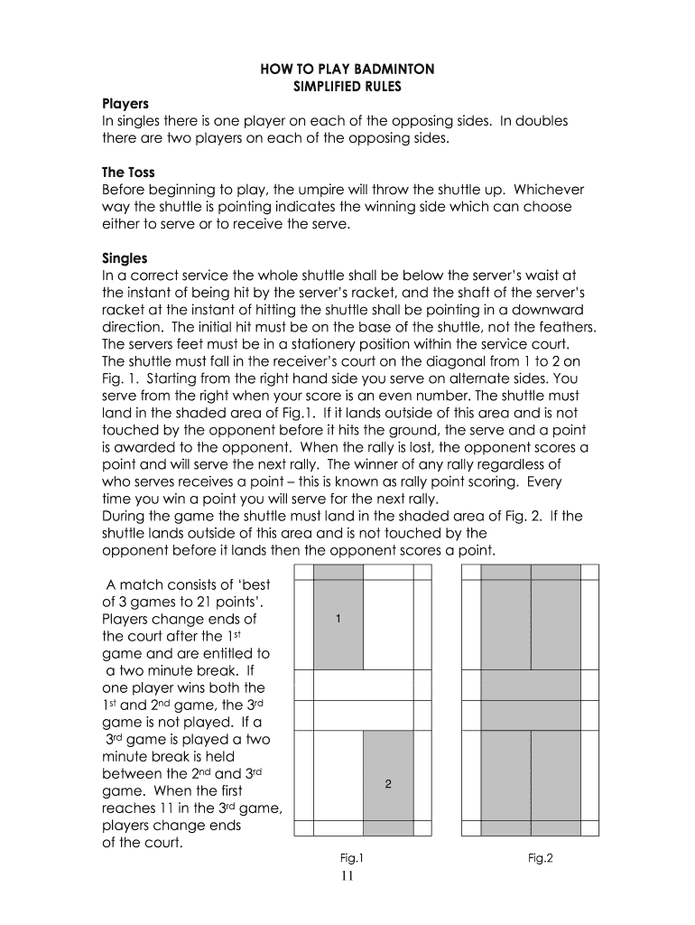 Fillable Online HOW TO PLAY BADMINTON Fax Email Print - pdfFiller
