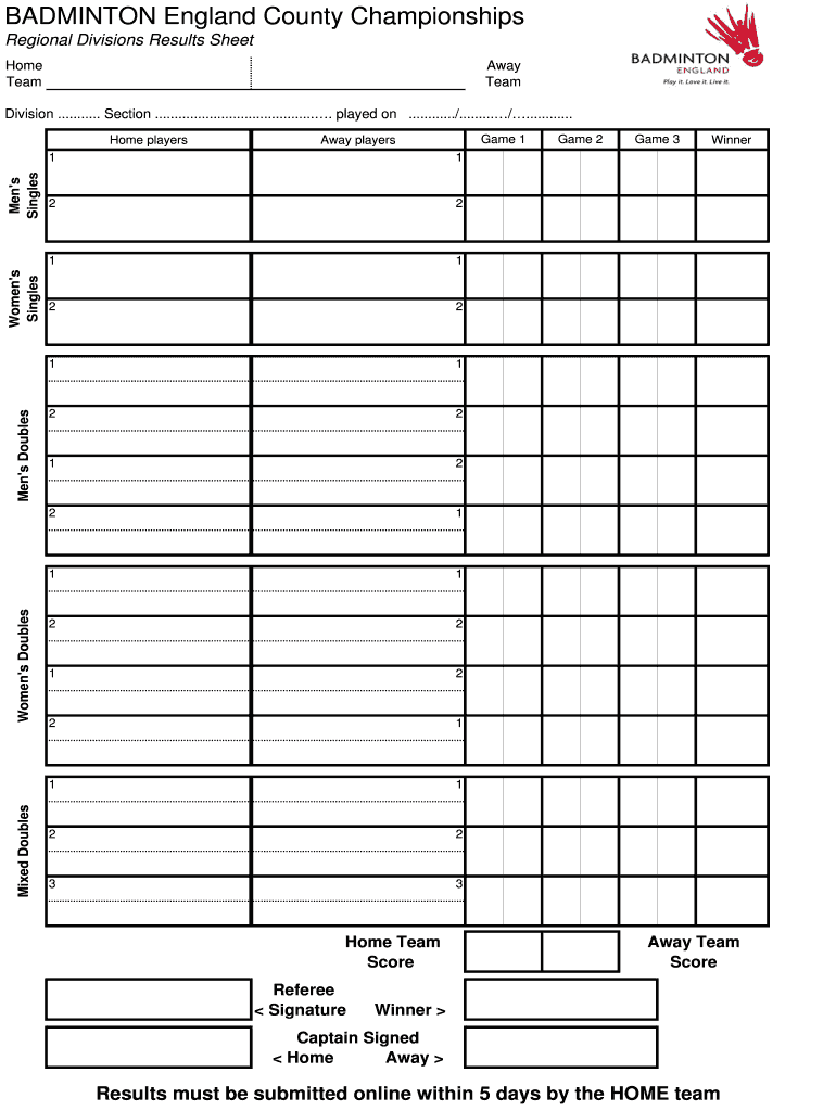 Fillable Online BADMINTON England County Championships Fax Email Print ...