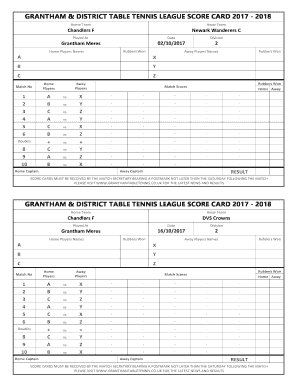 Fillable Online GRANTHAM & DISTRICT TABLE TENNIS LEAGUE SCORE CARD 2017 ...