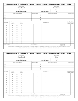 Fillable Online GRANTHAM & DISTRICT TABLE TENNIS LEAGUE SCORE CARD 2016 ...