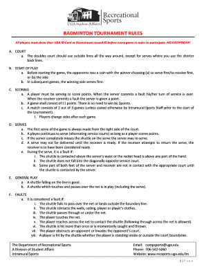 Fillable Online BADMINTON TOURNAMENT RULES Fax Email Print - pdfFiller