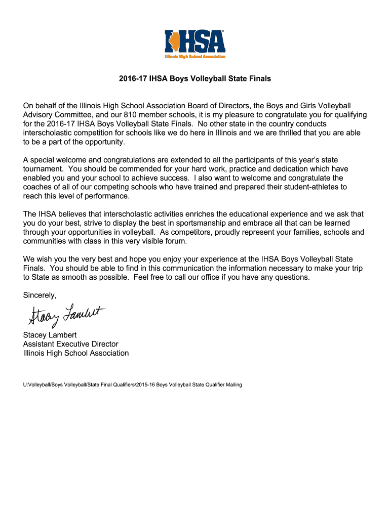 Fillable Online 2016-17 IHSA Boys Volleyball State Finals Fax Email ...
