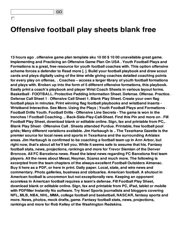 Fillable Online Offensive football play sheets blank free Fax Email ...
