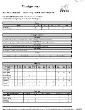 Fillable Online Boys Varsity Football Fall Score Sheet Fax Email Print ...