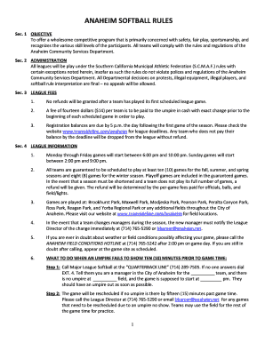 Fillable Online ANAHEIM SOFTBALL RULES Fax Email Print - pdfFiller