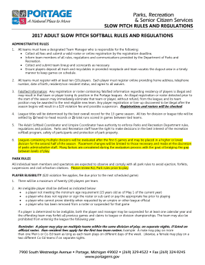 Fillable Online SLOW PITCH RULES AND REGULATIONS Fax Email Print ...