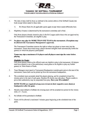 Fillable Online CANADA 150 SOFTBALL TOURNAMENT Fax Email Print - pdfFiller