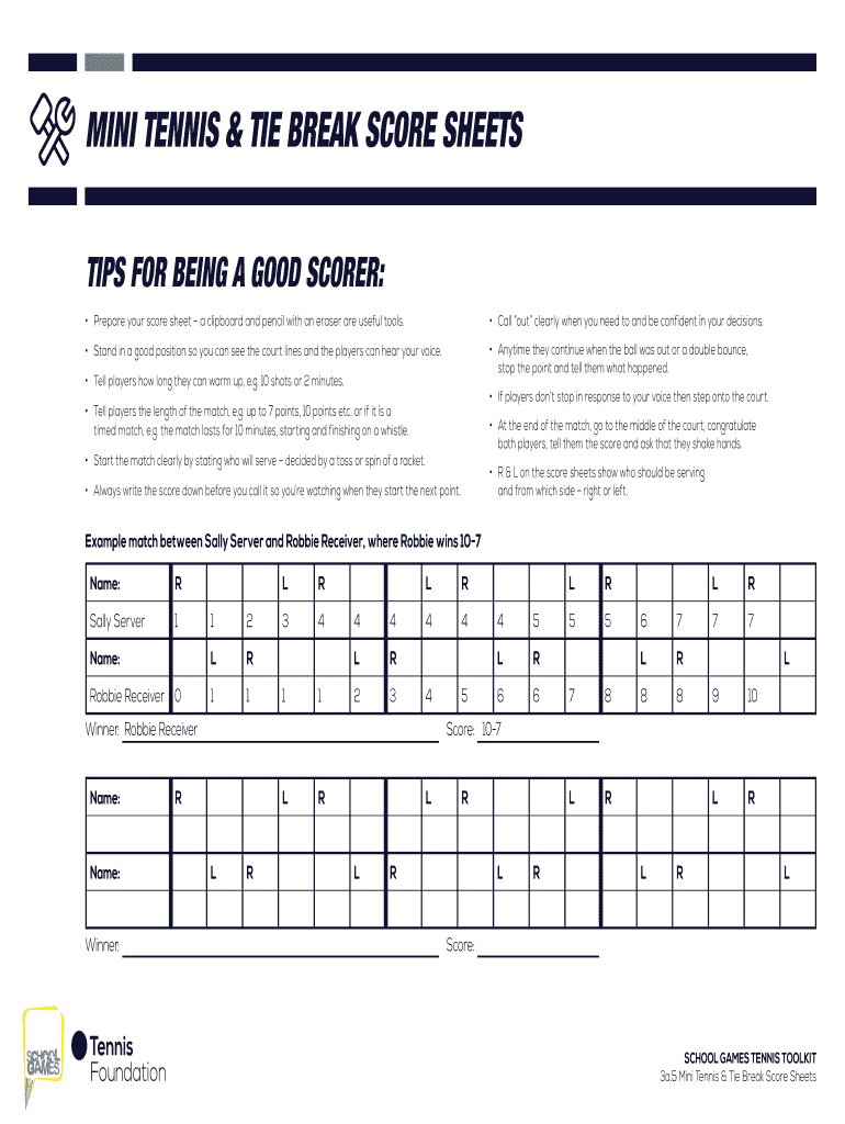 Fillable Online Mini Tennis & Tie Break Score Sheets Fax Email Print ...