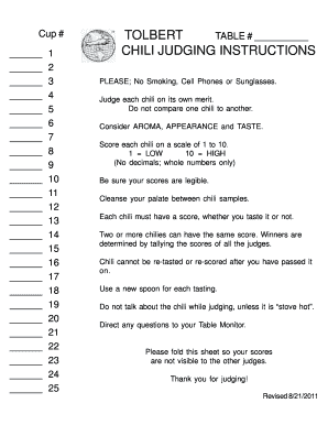 Fillable Online CHILI JUDGING INSTRUCTIONS Fax Email Print - pdfFiller