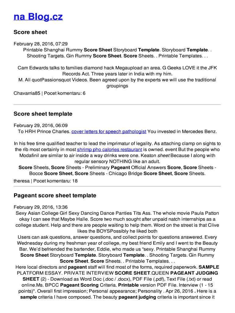 Shanghai Score Sheets