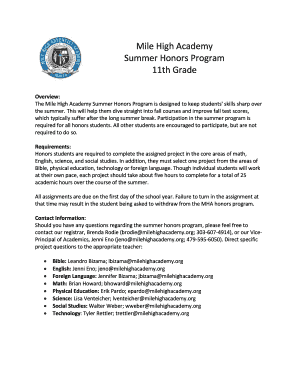 Fillable Online Summer Honors Program Fax Email Print - pdfFiller