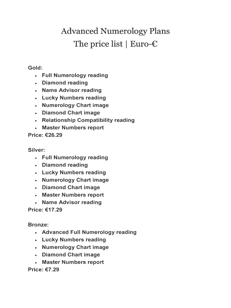 Fillable Online The price list Euro- Fax Email Print - pdfFiller