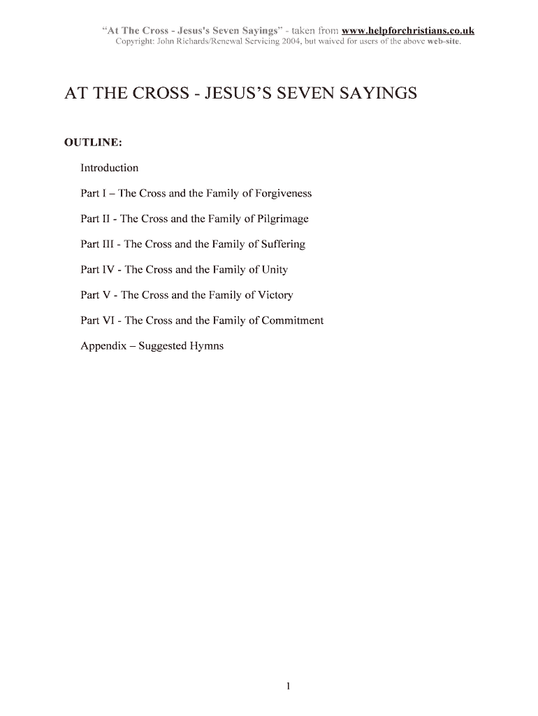 Fillable Online At The Cross - Jesus's Seven Sayings - taken from www ...