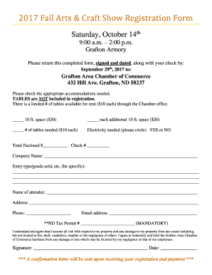 Fillable Online 2017 Fall Arts & Craft Show Registration Form Fax Email ...