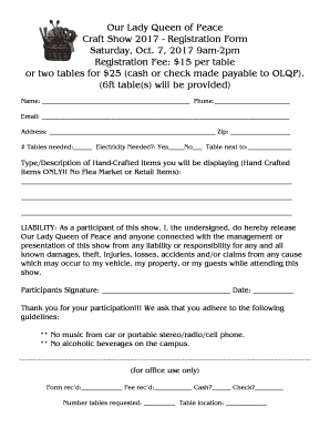 Fillable Online Craft Show 2017 - Registration Form Fax Email Print ...
